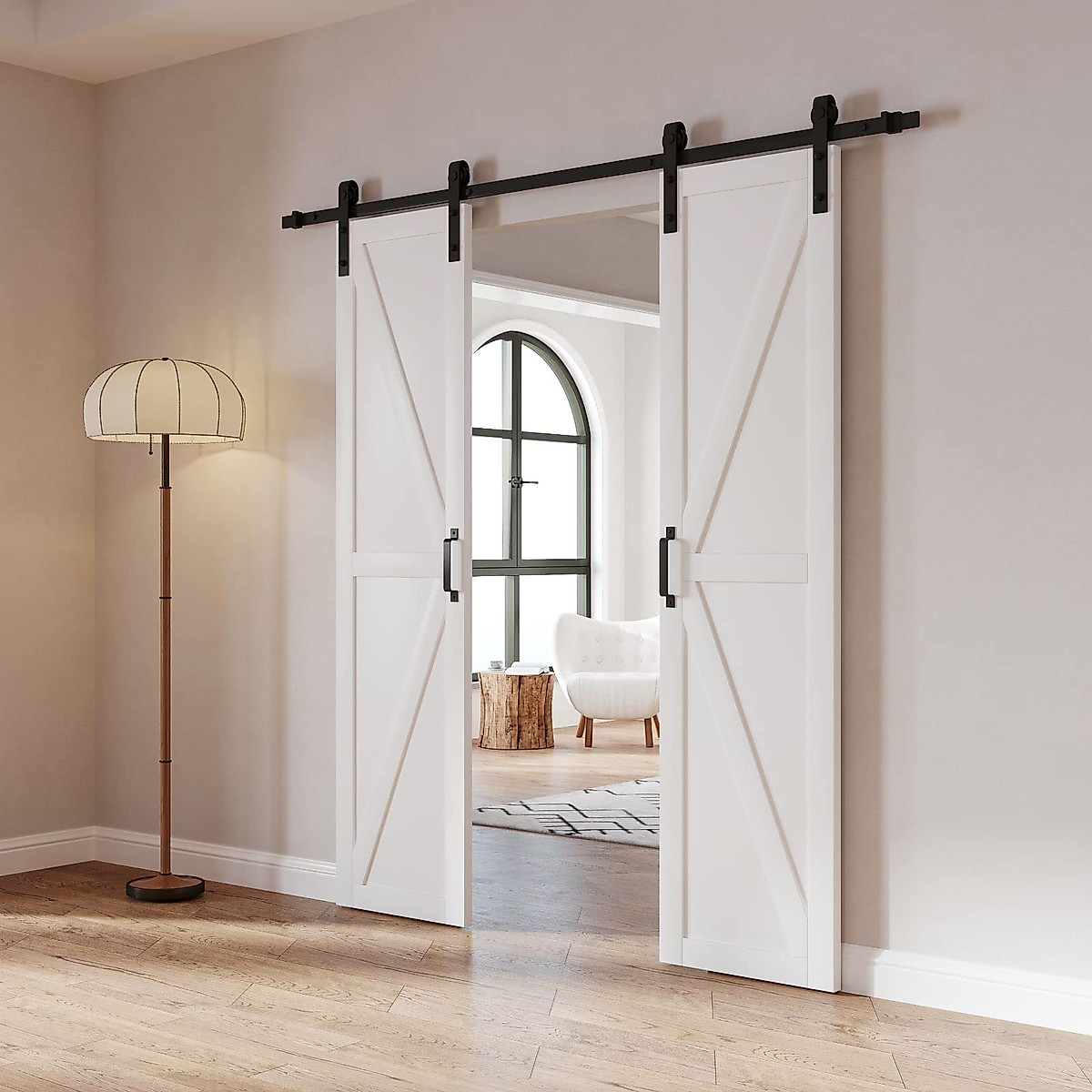 36in x 84in (Double 18in x 84in Door) Barn Doors with 6.6ft Hardware Kit, Pre-Finished Surface, Pre-Drilled Holes Easy Assembly, Solid MDF Covered with Water-Resistant PVC Surface, K Frame, White