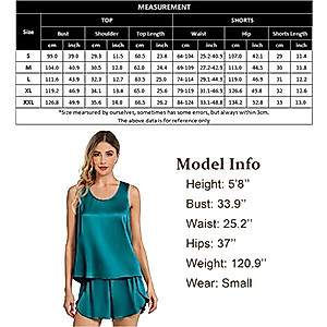 SWOMOG Women's Satin Sleepwear Set Tank Pajama Silky Sleeveless Top and Shorts 2Pcs Nightwear
