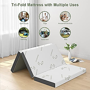 Folding Mattress Twin XL, TEQSLI Tri-Fold Gel Memory Foam Mattress Topper 4 Inch, Portable Mattress with Washable Bamboo Cover, Non-Slip Bottom, Breathable Mesh Sides for Traveling, Camping, Guest Bed