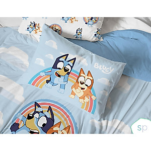 Saturday Park Bluey and Bingo Rainbow Clouds Full/Queen Duvet Cover & Sham Set - 3 Piece 100% Organic Cotton Duvet Set - GOTS & Oeko-TEX Certified