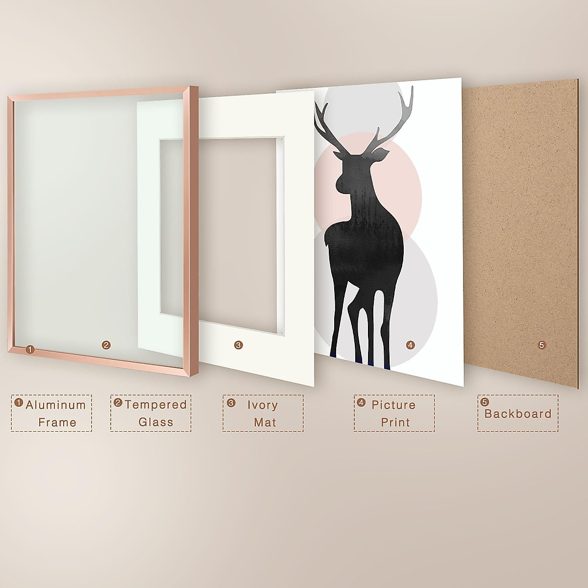 Space Art Deco, 11x14 Metal Aluminum Picture Frame Set of 3, Display Pictures 8x10 with Mat or 11 x 14 Without Mat, Wall Mounting Gallery Photo Frames, Rose Gold