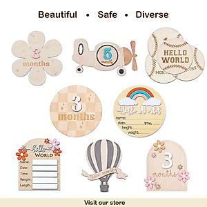 Baby Monthly Milestone Cards - Wooden Monthly Milestone Discs - Newborn Photography Props to Document Your Baby´s Growth - Baby Announcement Sign (AA Flower)