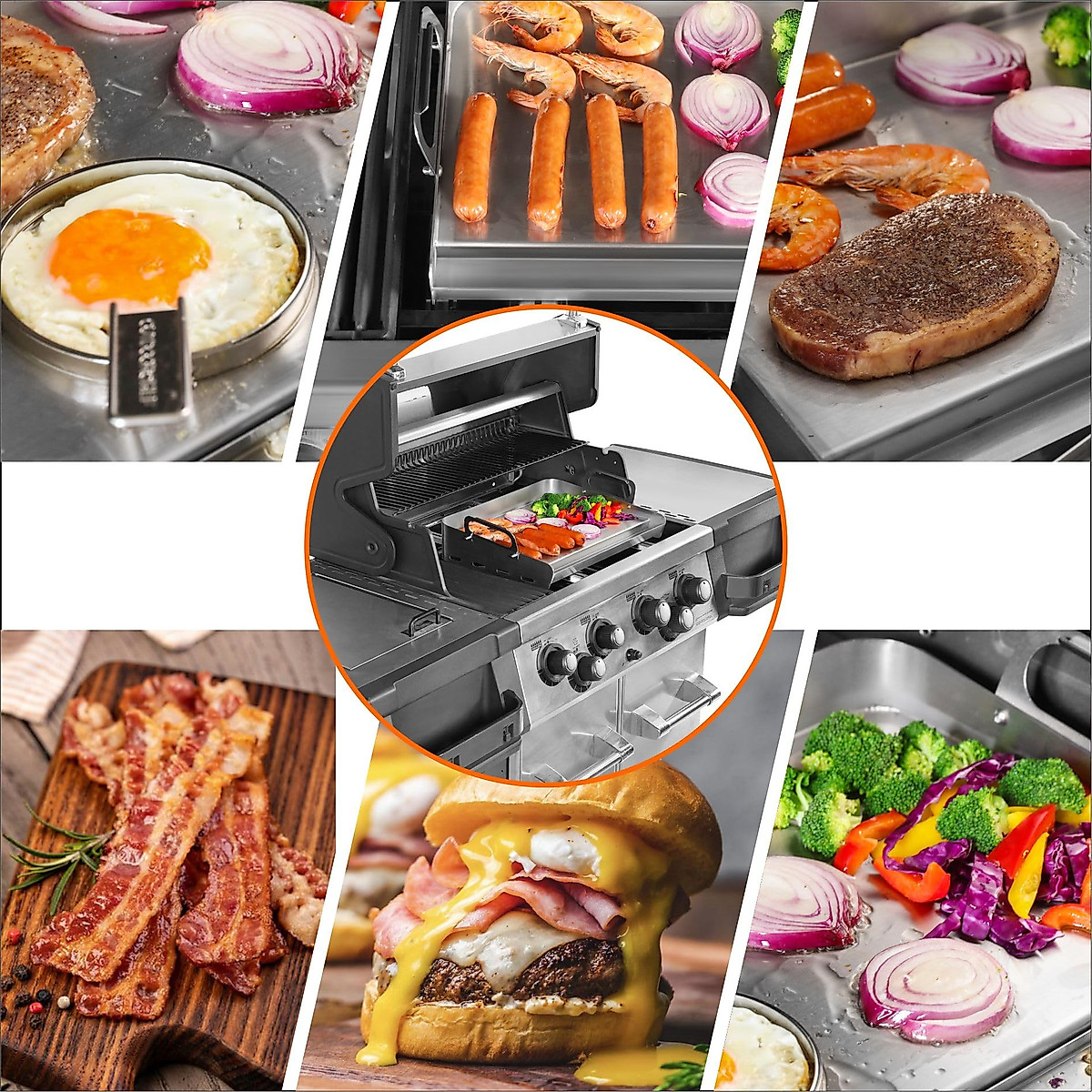 Griddle For Gas Grill,Flat Top Grill With Removable Grease Tray,24 * 16in Stainless Steel Nonstick Griddle Grill,Universal Griddle With Retractable Stand Accommodates Different Size Of Grill