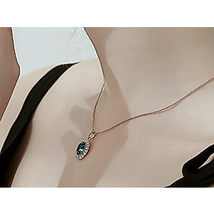Oval Shaped Swarovski Elements Crystal Pendant Necklace Fashion Jewelry for Women (Rose Gold Emerald Green)