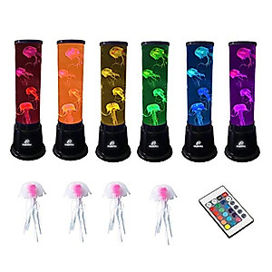 Elegantoss LED Round Jellyfish Lava Lamp with 7 Color Changing Light Effects, Remote. A Sensory Synthetic Jelly Fish Aquarium Tank 14 inches Tall Mood Lamp.