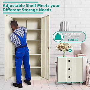 INTERGREAT Tall Metal Storage Cabinet, 72" Locking Steel Cabinet with Door and Shelves, Utility Cabinets for Office, Garage,Home,(Gray)