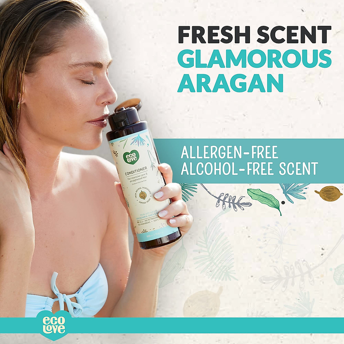 ecoLove – Natural Conditioning for Chemically Straightened Hair and Dry Damaged Hair – No SLS or Parabens - With Natural Moroccan Oil Extract - Vegan and Cruelty-Free Hair Treatment, 17.6 oz