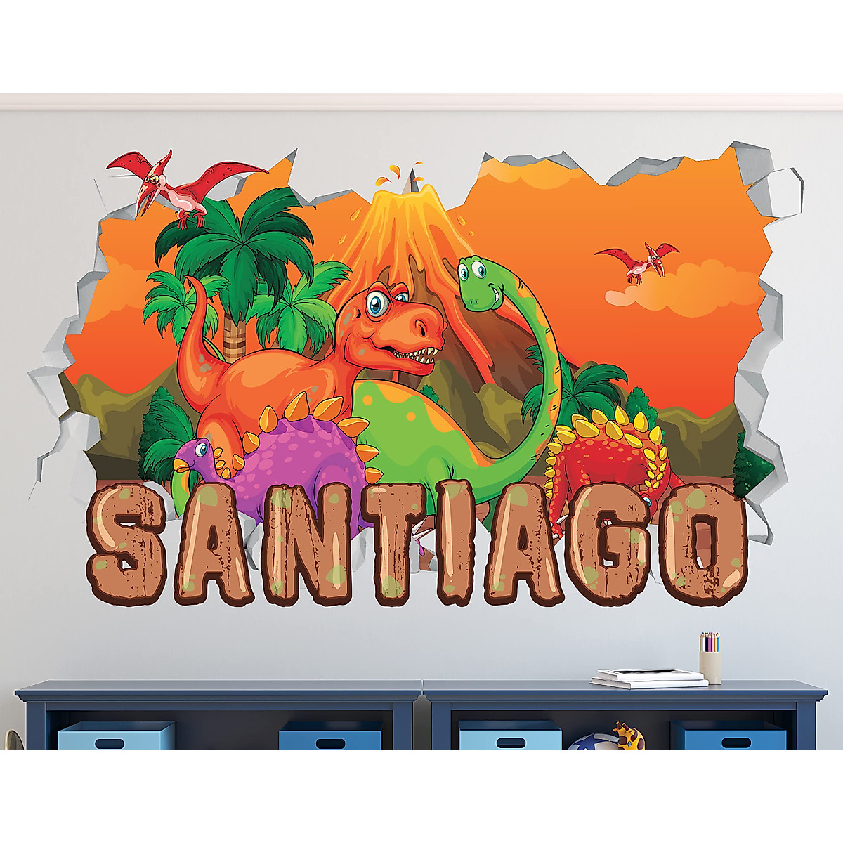 Kyle Cornhole Dinosaur Wall Decals Custom Name - Dinosaur Stickers Nursery Decor - Green