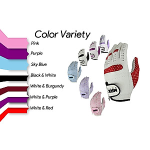 MRX Women Golf Glove Left Handed Golf Gloves Sweat Resistant Soft Cabretta Leather Regular Fit Women Golfer Glove White Purple