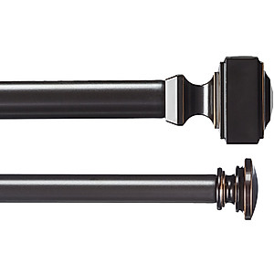 Amazon Basics 1" Double Curtain Rod with Square Finials - 72" to 144", Dark Bronze (Espresso)