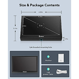 Eyoyo 5 inch Monitor, 800x480 Mini TFT LCD Screen Small Camera Video Monitor 1/4 Screw Hole with HD/VGA/AV Video Input for Car PC DVD DVR CCD DSLR-140° Wide Angle Metal Housing