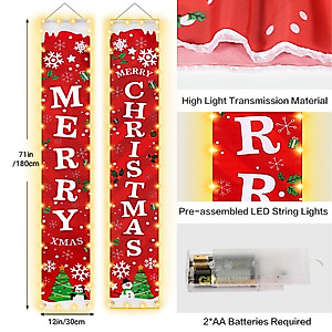 Christmas Decorations Banner with Lights, Pre-assembled Led Lights Merry Christmas Banner, Easy to Put up Christmas Door Banner & Christmas Wall Decor, Indoor and Outdoor Christmas Decorations