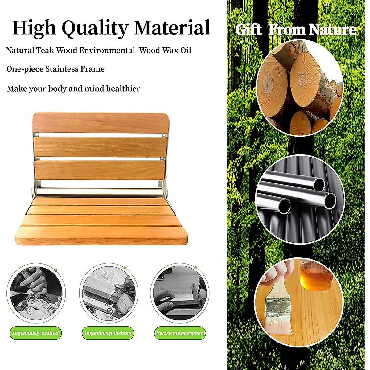 Folding Teak Shower Seat Wall Mounted, Fold Down Shower Seat, Foldable Shower Bench, Home Care Teak Shower Seat for Inside Shower, Folding Shower Seat Bench[European Teak]