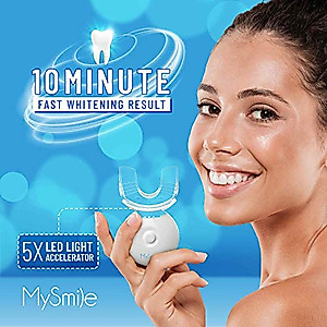 MySmile Teeth Whitening Kit with LED Light, 10 Min Non-Sensitive Fast Teeth Whitener with 3 Carbamide Peroxide Teeth Whitening Gel, Helps to Remove Stains from Coffee, Smoking, Wines, Soda, Food