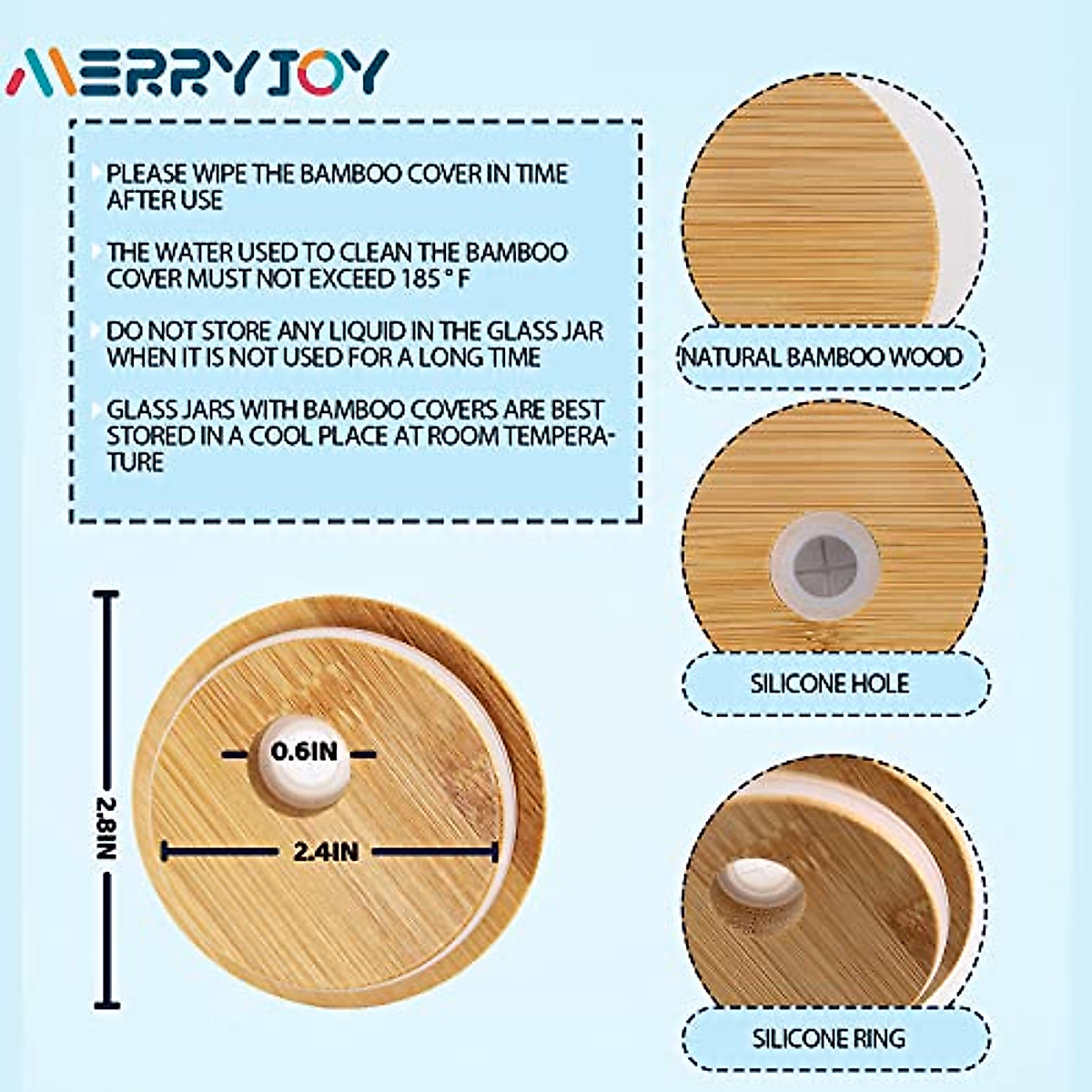 MerryJoy 8 PACK Sublimation Glass Blanks With Bamboo Lid,16 OZ Frosted Glass Cups With Lids And Straws,Sublimation Glass Can,Sublimation Glass Blanks For Iced Coffee,Juice,Soda,Drinks,Beer