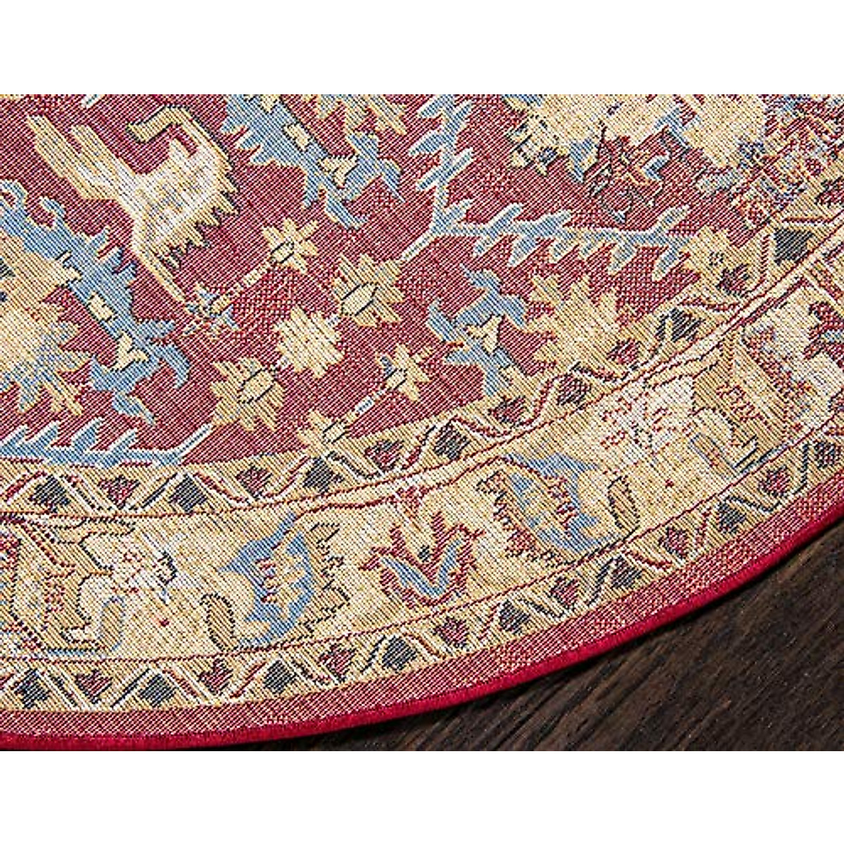 Unique Loom District Collection Farmhouse, Rustic, Border, Geometric Area Rug, 5' 0" x 5' 0", Red/Beige