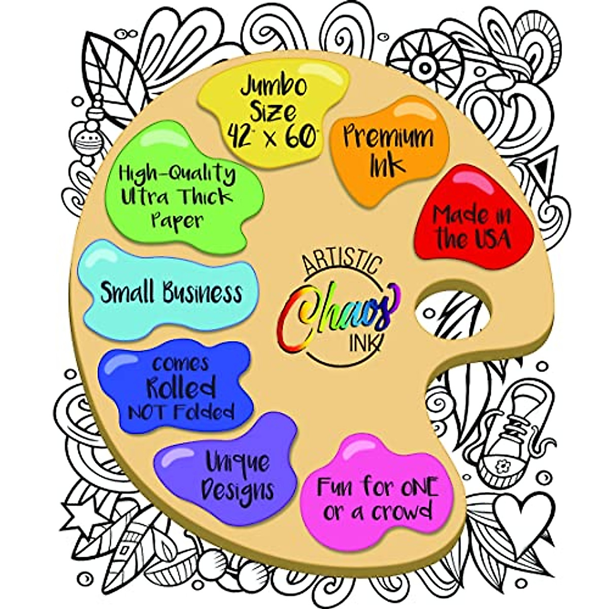 Artistic Chaos Ink Giant Lab Week Coloring Poster 60"x42" Made in USA, Rolled not Folded, Huge Coloring Pages, Great Craft for School Classroom, Party, Activities. Hours of Entertainment. (Labweek)