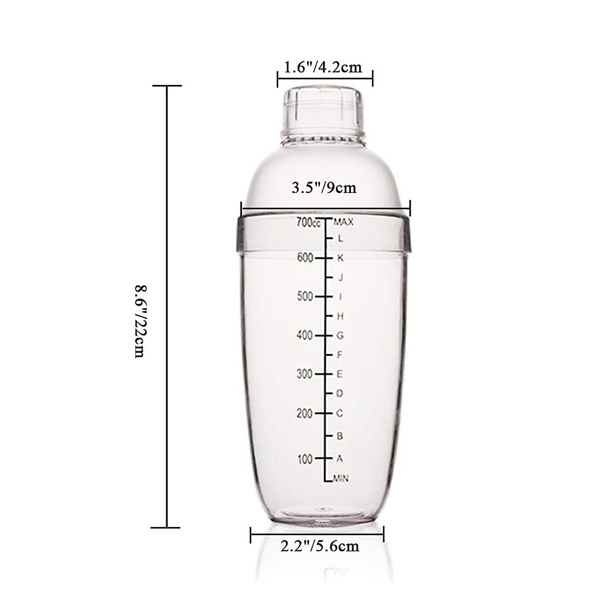 Plastic Shaker Cocktail 700cc / 24 oz Drink Mixer with Marks Clear Milk Tea Wine Shaker Bar Mixing Tool (24oz *1)