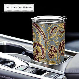 HXshaoye retro fashion flower paisley red gold Stainless Steel cup with straw with Lid and Straw travel travel mugs insulated for hot for School, Sports, Daycare, Camp & More leakproof coffee mug 20