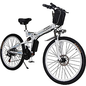 EUROBIKE Electric Bike for Adults, 26" Mountain Ebikes, 350W Powerful Motor Folding Adult Electric Bicycles, 36V 8AH Lithium Battery, 21 Speed Gears Ebike (Ebike White)