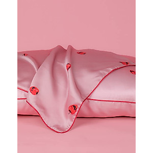 THXSILK Mulberry Silk Pillowcase with Tencel Underside for Hair and Skin, 1 Pcs Luxury 19 Momme Mulberry Silk Pillow Cases with Hidden Zipper Closure, King, Strawberry-Pink