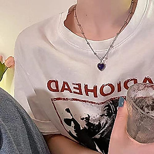 Yocoyee Color Change Love Heart Pendant Necklace Temperature Sense Color Changing Rings Glass Beaded Link Chain Trendy Necklace for Women-Necklace