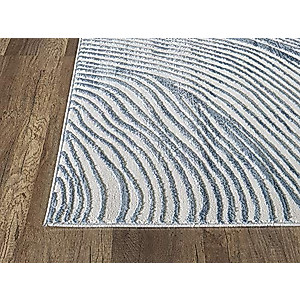 Abani Rugs Contemporary Wave Print 4' x 6' Rectangle Area Rug, Vista Collection - Modern Blue & White Turkish Accent Rug