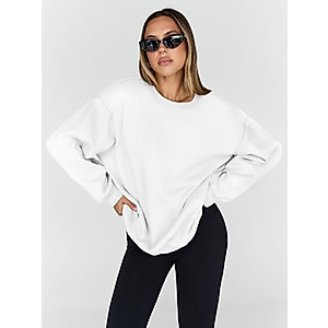 Trendy Queen Sweatshirts for Women Hoodies Oversized Crewneck Tops Sweaters Comfy Fall Winter Outfits Clothes 2025 Fashion White L
