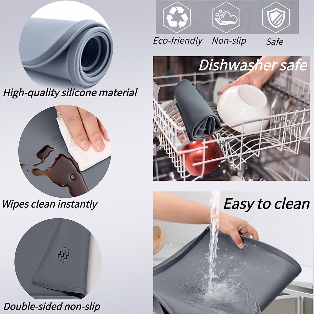 Iycnkok Washer and Dryer Top Cover Mat - 23.6''x 23.6'' Silicone Protector for Washing Machine Countertop - Non-Slip Rubber Waterproof Dustproof Ideal for Laundry Kitchen - Gray 2 Pack