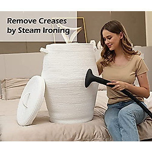 26" x 20" Tall Extra Large Storage Basket with Lid, Cotton Rope Storage Baskets, Woven Laundry Hamper with Cover, Cloth Storage Bin, for Clothes Blanket in Living Room, All White