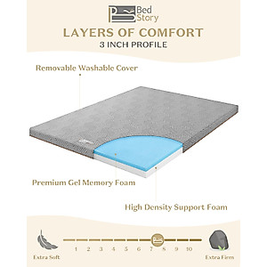BedStory Firm Mattress Topper Queen - 3 Inch Memory Foam Mattress Topper - High Density Foam Bed Toppers for Back Pain Relief