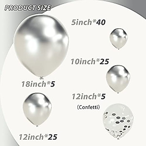 Metallic Silver Balloon Garland Arch Kit 100 Pack 18/12/10/5 Inch Latex Party Balloons Different Sizes Confetti Balloons Chrome Balloon for Engagement Wedding Graduation Christmas Party Decorations