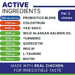 PAWSENTIAL Allergy Relief Dog Chews - Itchy Skin Relief w/Probiotics + Omega 3 + Colostrum - Seasonal Allergies - Anti-Itch Treats - Skin&Coat + Immune Supplement - Made in USA - Chicken Flavor -120Ct
