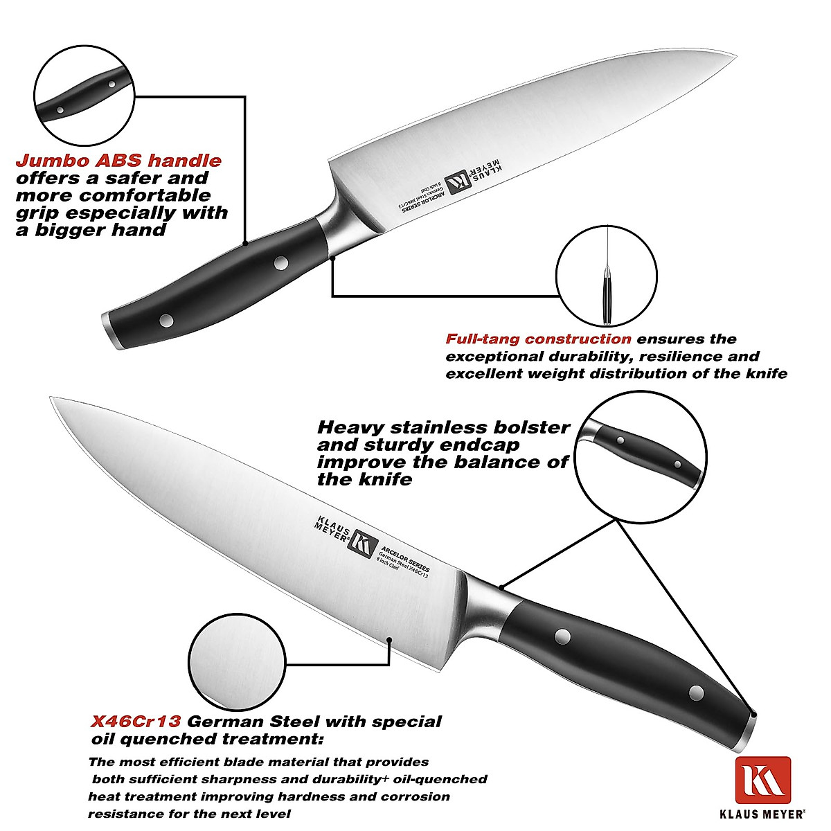 Klaus Meyer Arcelor 14 Piece Exclusive German Steel Non-Slip Handles Knife Set with Solid Wood Block …