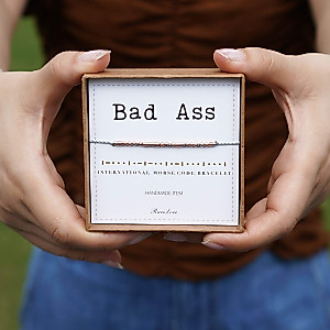 RareLove Bad Ass Morse Code Bracelets Inspirational Friendship Gift For Women Rose Golden Beads Grey String Bracelet