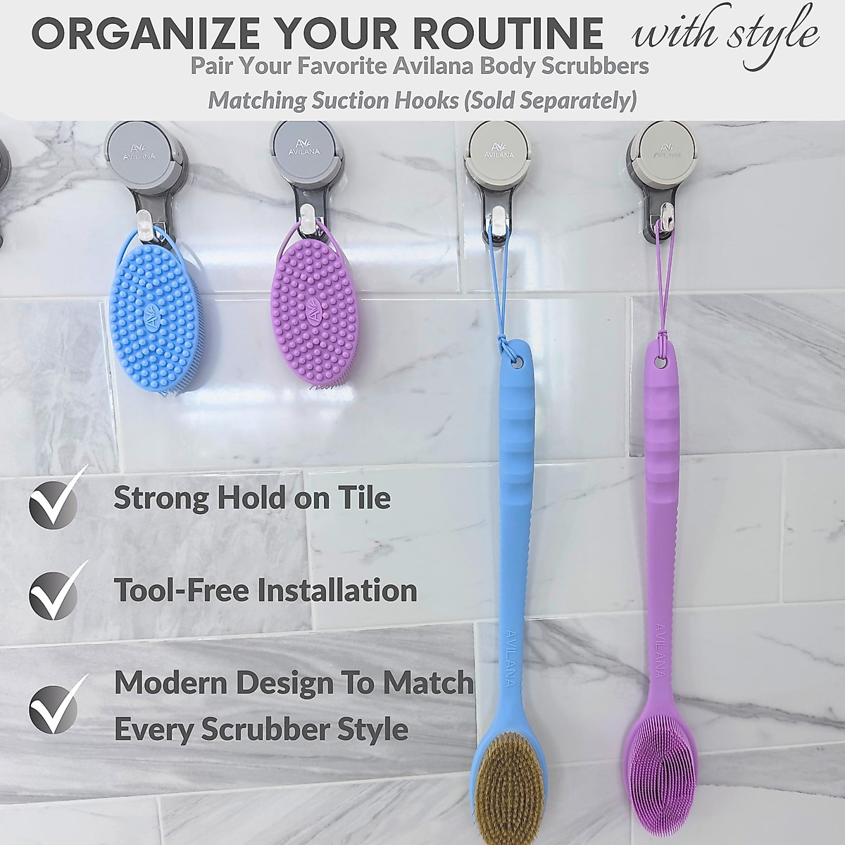 Avilana Exfoliating Silicone Body Scrubber Easy to Clean, Lathers Well, Long Lasting, And More Hygienic Than Traditional Loofah (Lavender)