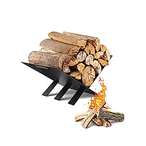 DEERFAMY Firewood Rack Indoor, Heavy Duty Log Holder for Outdoor Fireplace Wood Storage, Black