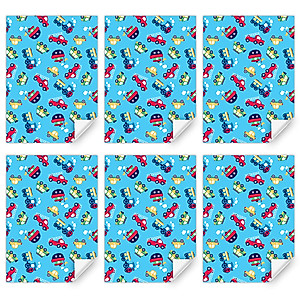 Geluode Birthday Wrapping Paper for Boys Men Kids, Cartoon Car Red Fire Trucks Boat Transport Blue Wrapping Paper 6 Sheets 20x28 Inches Per Sheet