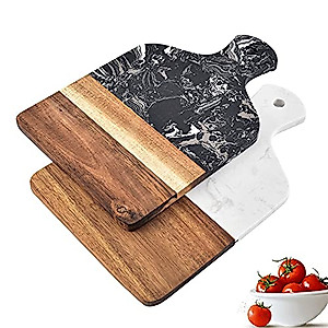 SKIMT Chopping Board Marble and Acacia Wood Kitchen Chopping Board Cutting Blocks Fruit Bread Cheese Steak Pizza Serving Tray Tableware Dinner Plate (Color : Black)