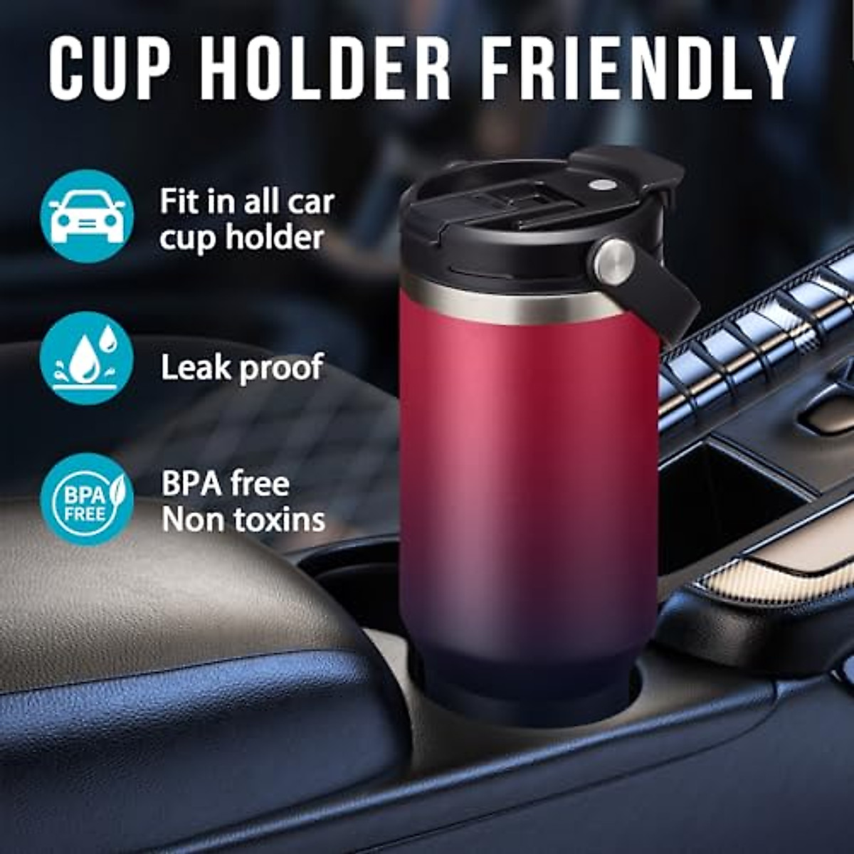 RRYFOUR 40 OZ Tumblers with Lid and Straw - Travel Coffee Tumbler Keep Cold-36H & Hot-12H, Wide Mouth Insulated Water Bottles for Work Sport Gym, Stainless Steel Tumbler Mug Leak Proof