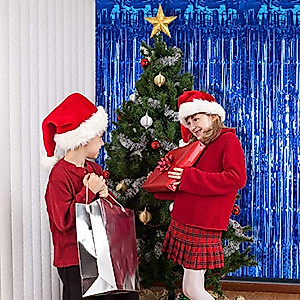 JVIGUE 3 Pack Foil Curtains Metallic Foil Fringe Curtain for Birthday Party Photo Backdrop Wedding Event Decor (Blue)