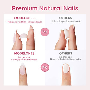 Modelones French Press on Nails, Short Almond Nails, Reusable Nail Kit with Nail Glue Adhesive Tabs Mini Nail File, 24 Fake Nails 12 Sizes, Glue on Nails DIY Home Salon Valentine's Gift for Women Girl