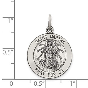 Solid 925 Sterling Silver Vintage Antiqued Catholic Patron Saint Martha Pendant Charm Medal - 25mm x 20mm