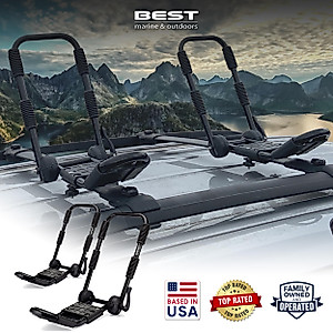 Best Marine and Outdoors Folding Kayak Roof Rack Carrier for Car, Truck & SUV, 2 Foldable J Racks for Kayaks & SUP Paddle Boards, Universal Crossbar Mount, Rooftop Kayaking Accessories