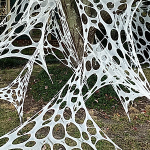 DUALFUN Outdoor Halloween Decorations Spider Web, 450 sqft Stretchy Halloween Spider Web, Beef Netting Roll Spider Web for Halloween Decor, Haunted House (Spiders Not Included)