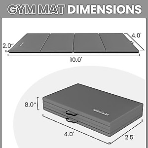 Signature Fitness All-Purpose 4'x10'x2" Extra Thick High Density Anti-Tear Gymnastics Gym Folding Exercise Aerobics Mats, Gray