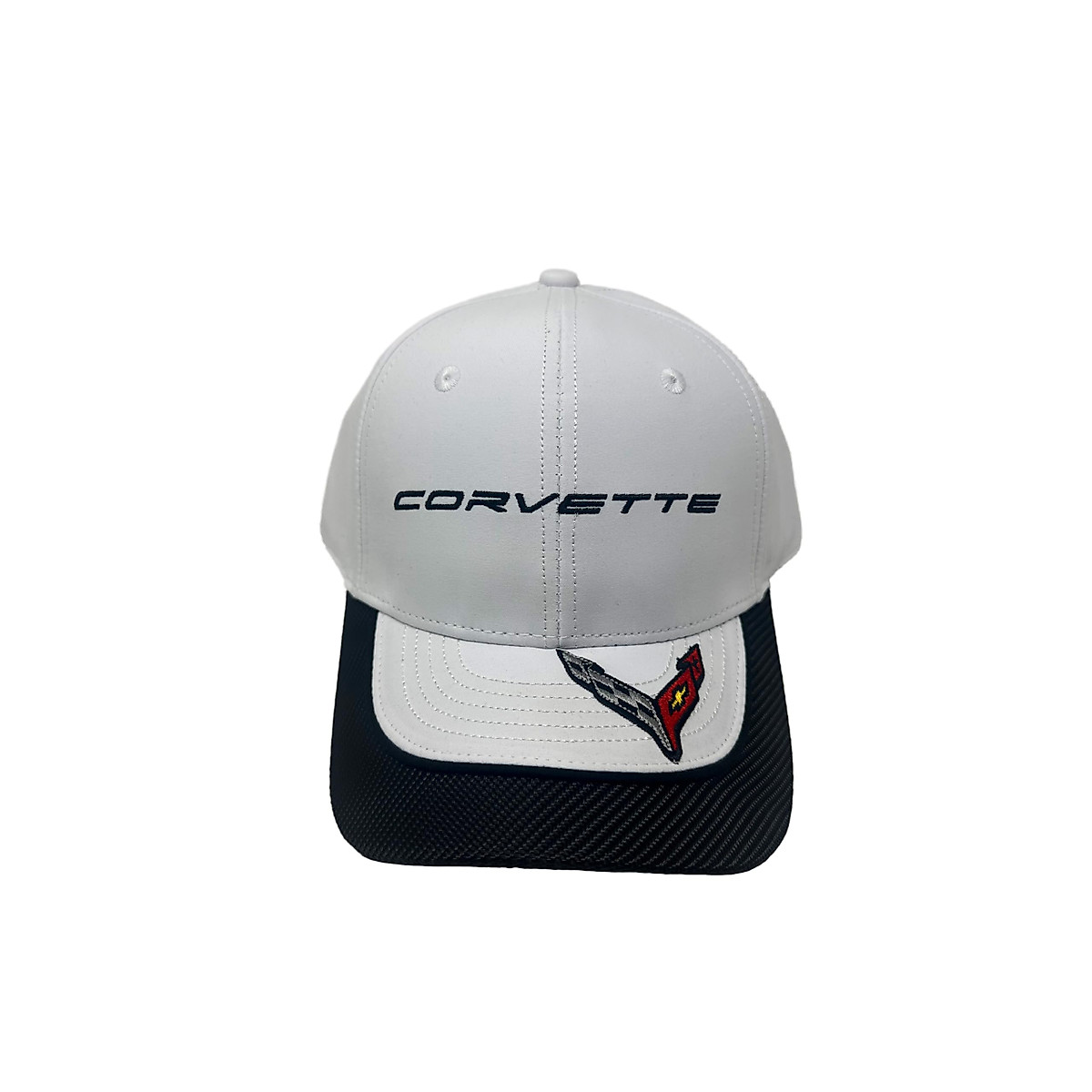 C8 Corvette Hat - Next Generation Cap with Carbon Fiber Accent Bill - Officially Licensed by GM White