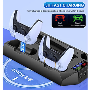 PS5 Stand with Cooling Station PS5 Controller Charging Station for Playstation 5 PS5 Console Edition, PS5 Accessories-Cooler Fan/Remote Charger/Headset Holder(Not Fit 2023 PS5 Slim Disc/Digital)