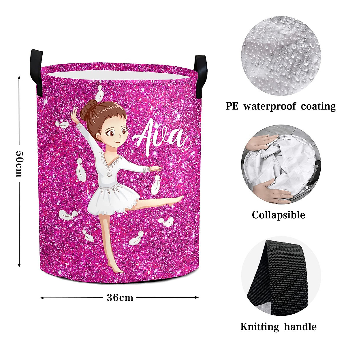 Personalized Girl Dance Ballet Laundry Baskets Custom Name or text Laundry Hampers for Women Man as Festival Gift