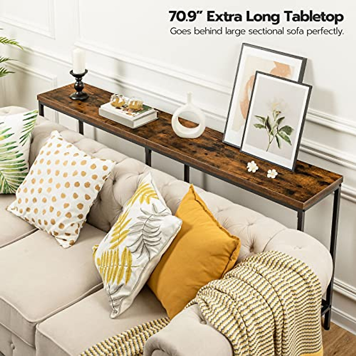 HOOBRO Console Table, Narrow Sofa Table, 70.9" Entryway Table, Extra Long Console Table, Behind Couch, Skinny Hallway Table for Foyer, Living Room, Bedroom, Rustic Brown and Black BF180XG01G1